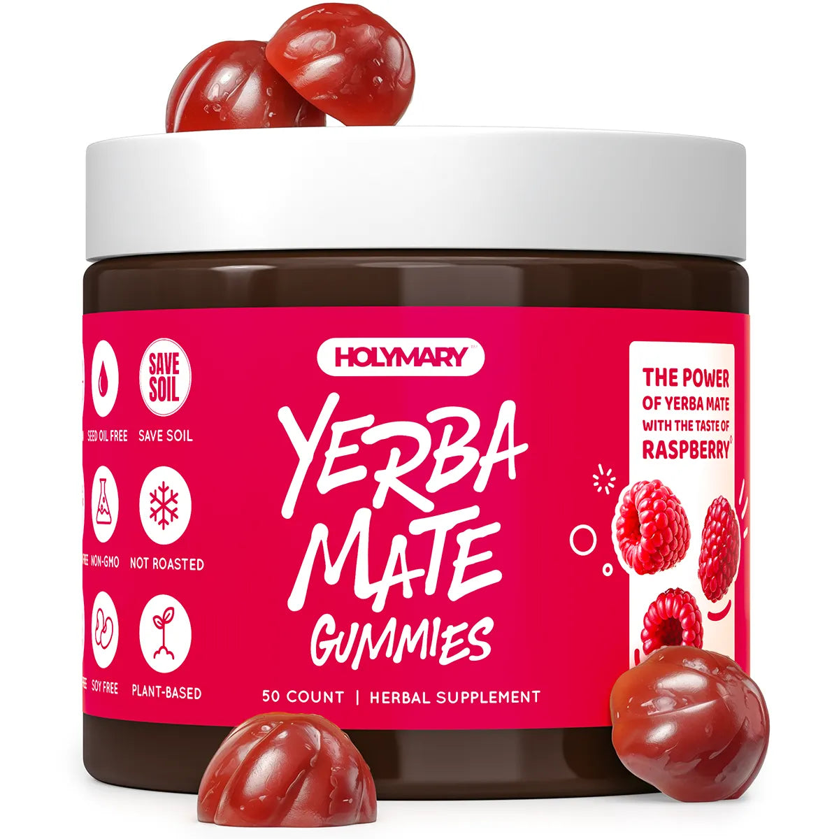 Yerba Mate Gummies - Raspberry - Jar of 50 – HOLYMARY Brand